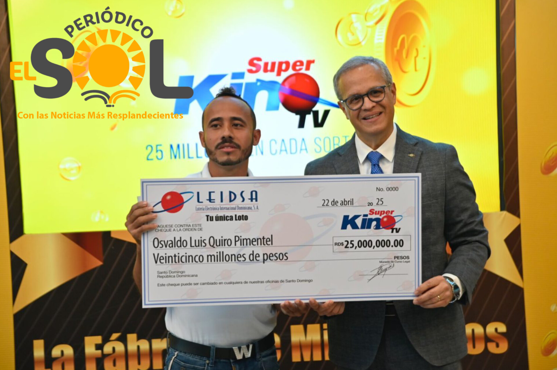 Leidsa entrega 25 millones a panadero ganador del Súper Kino TV ...