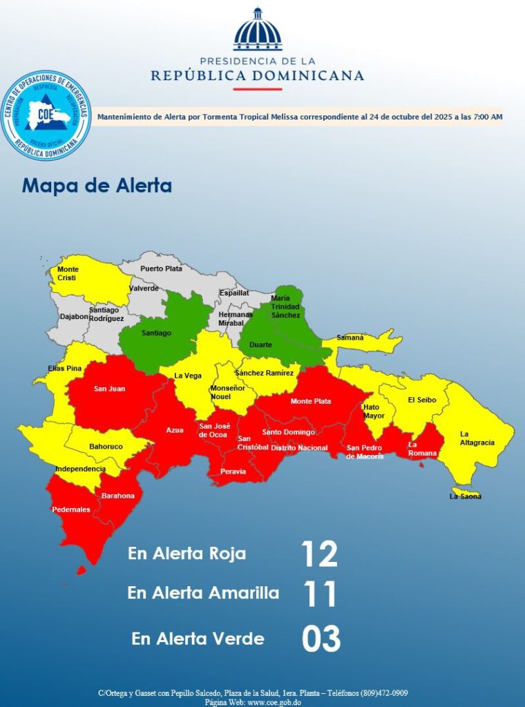 El COE mantiene 11 provincias y al Distrito Nacional en alerta roja, 11 ...