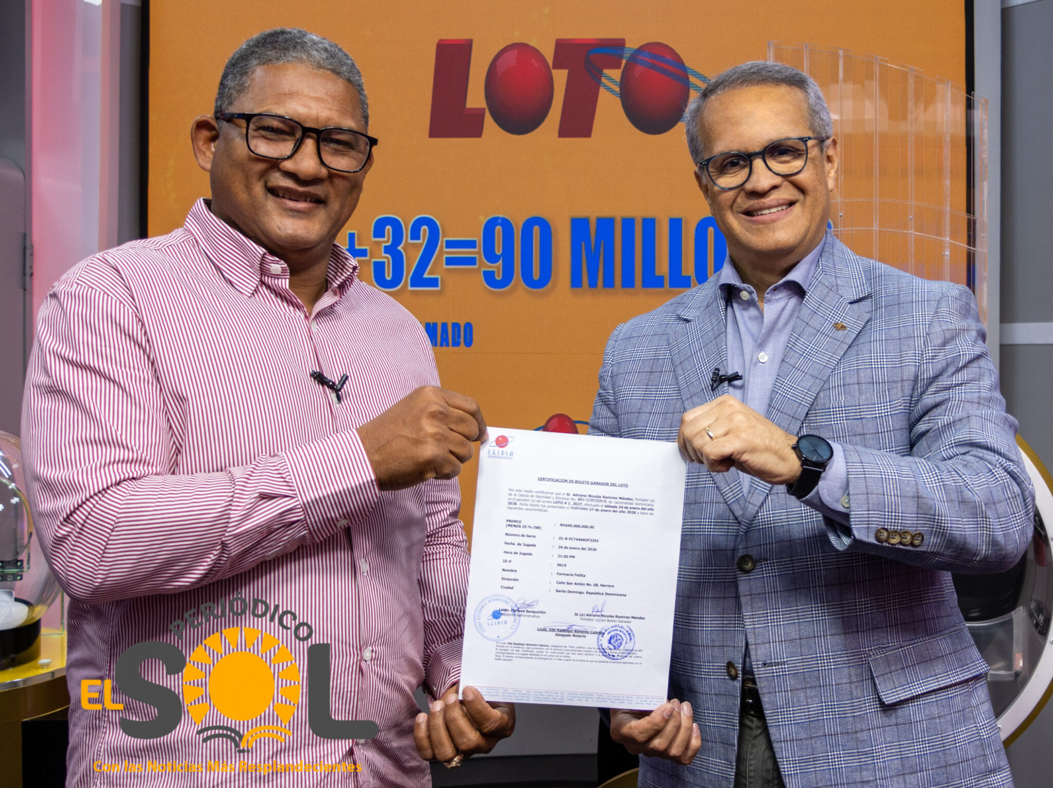 LEIDSA entrega certificado a mayor del Ejército ganador de 90 millones ...